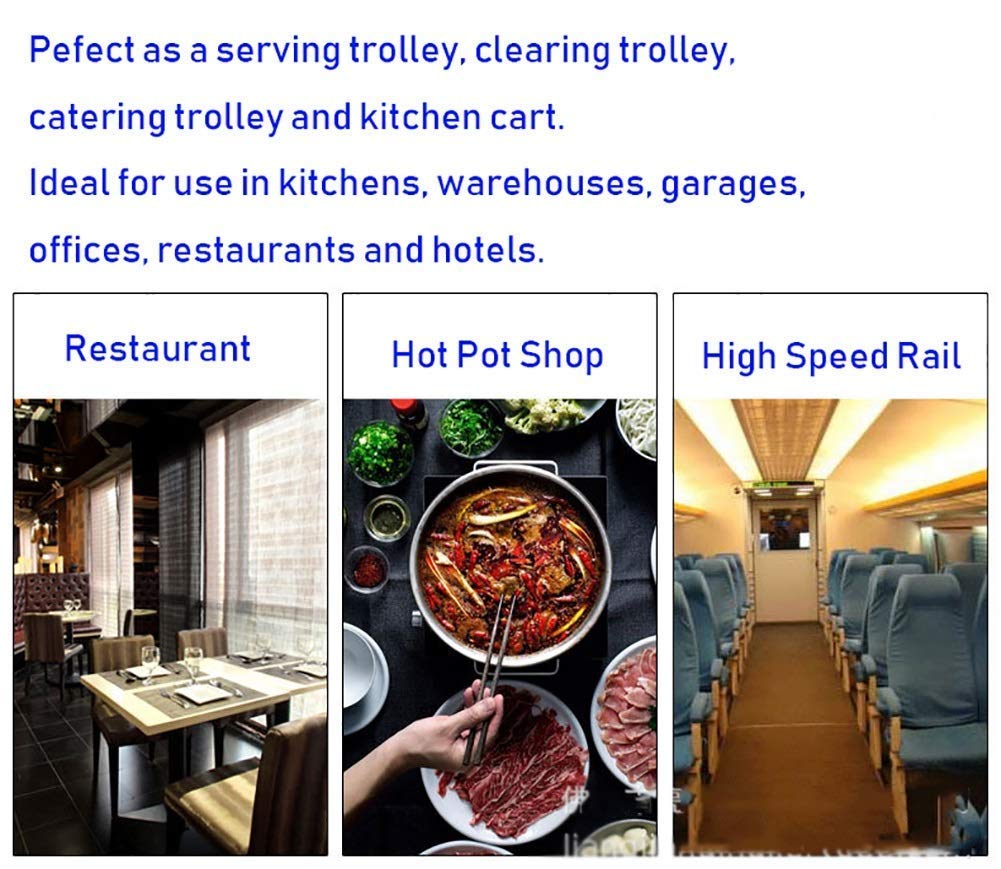 INDYAH Movable Trolleys, Kitchen Storage Hand Trucks, Hotel Caterolling Cart with Handleplastic Restaurants Service Trolley with Large Universal Wheel/Black/107X51X97Cm