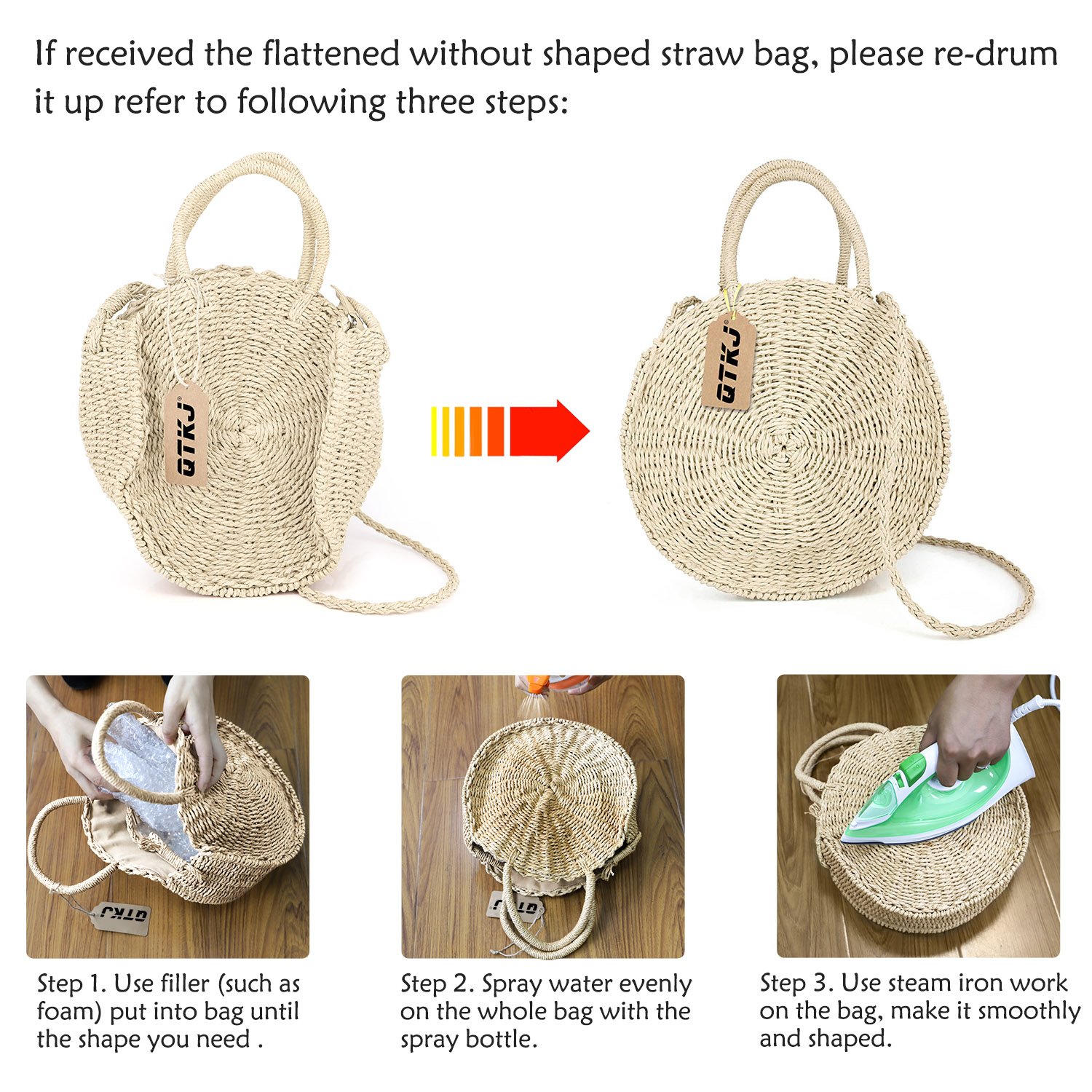 Women Straw Summer Beach Bag Handwoven Round Rattan Bag Cross Body Bag Shoulder Messenger Satchel (beige)