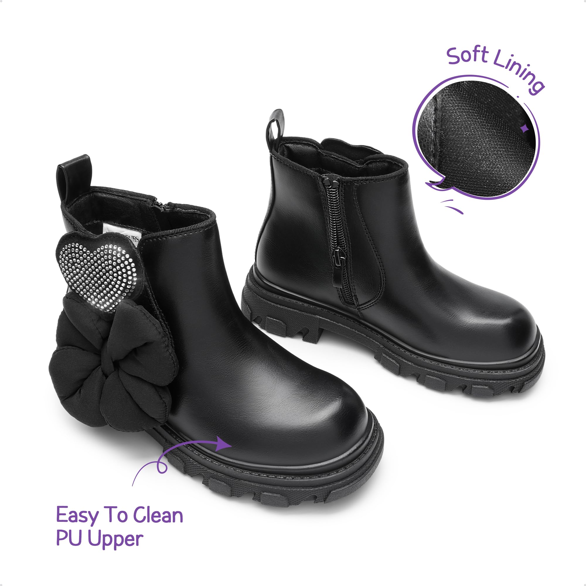 DREAM PAIRS Girls Chelsea Boots Side Zipper Interchangeable Accessories Ankle Booties SDBO2301K BLACK Size 2 little_kid