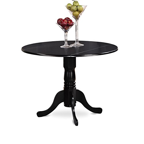 East West Furniture DLBR5-BLK-17 Dublin 5 Piece Kitchen Set Includes a Round Dining Room Table with Dropleaf and 4 Light Sable Linen Fabric Parsons Chairs, 42x42 Inch, Black