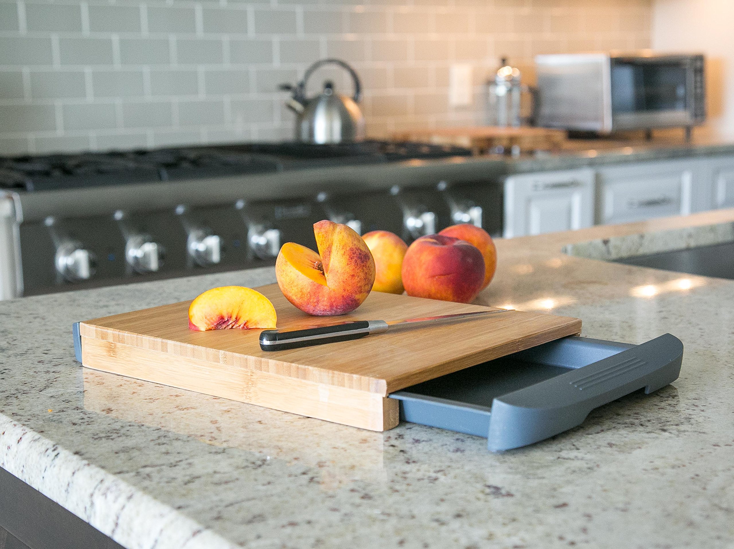 Internet’s Best Bamboo Cutting Board with Removable Drawer - Prep Storage - Chopping Slicing Wood Block Kitchen Board