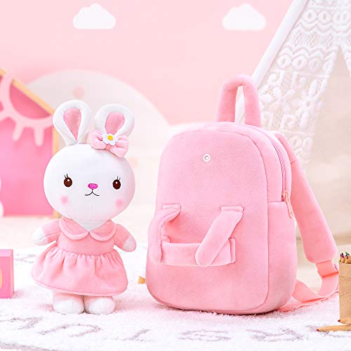 Gloveleya Kids Backpack Toddler Backpacks with Stuffed Bunny Toy Pink 9''…