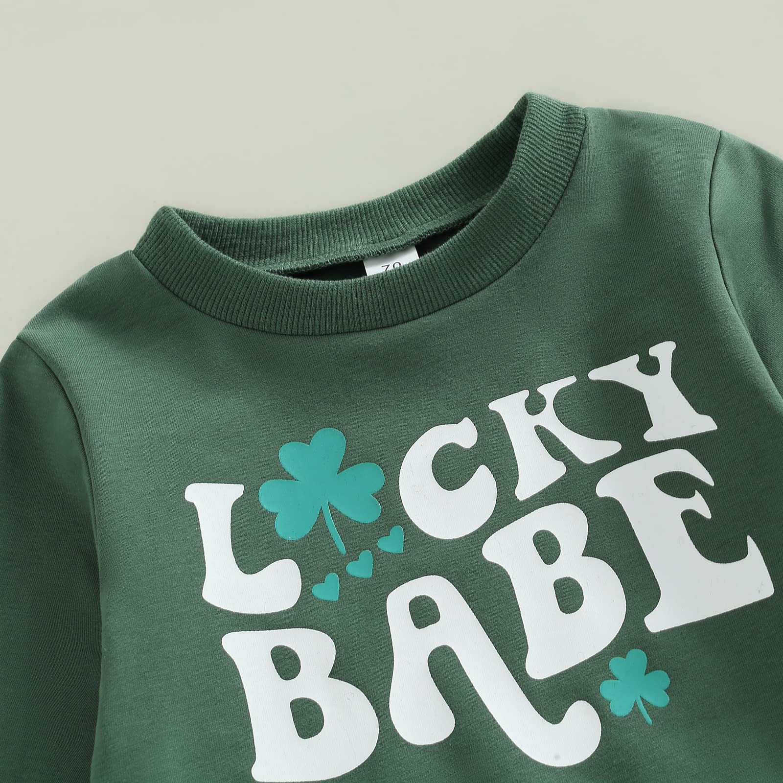 Infant Baby Girl St Patrick's Day Outfit Long Sleeve Pullover Lucky Babe Sweatshirt+ Green Clover Flare Pants Set (Green, 2-3 Years)