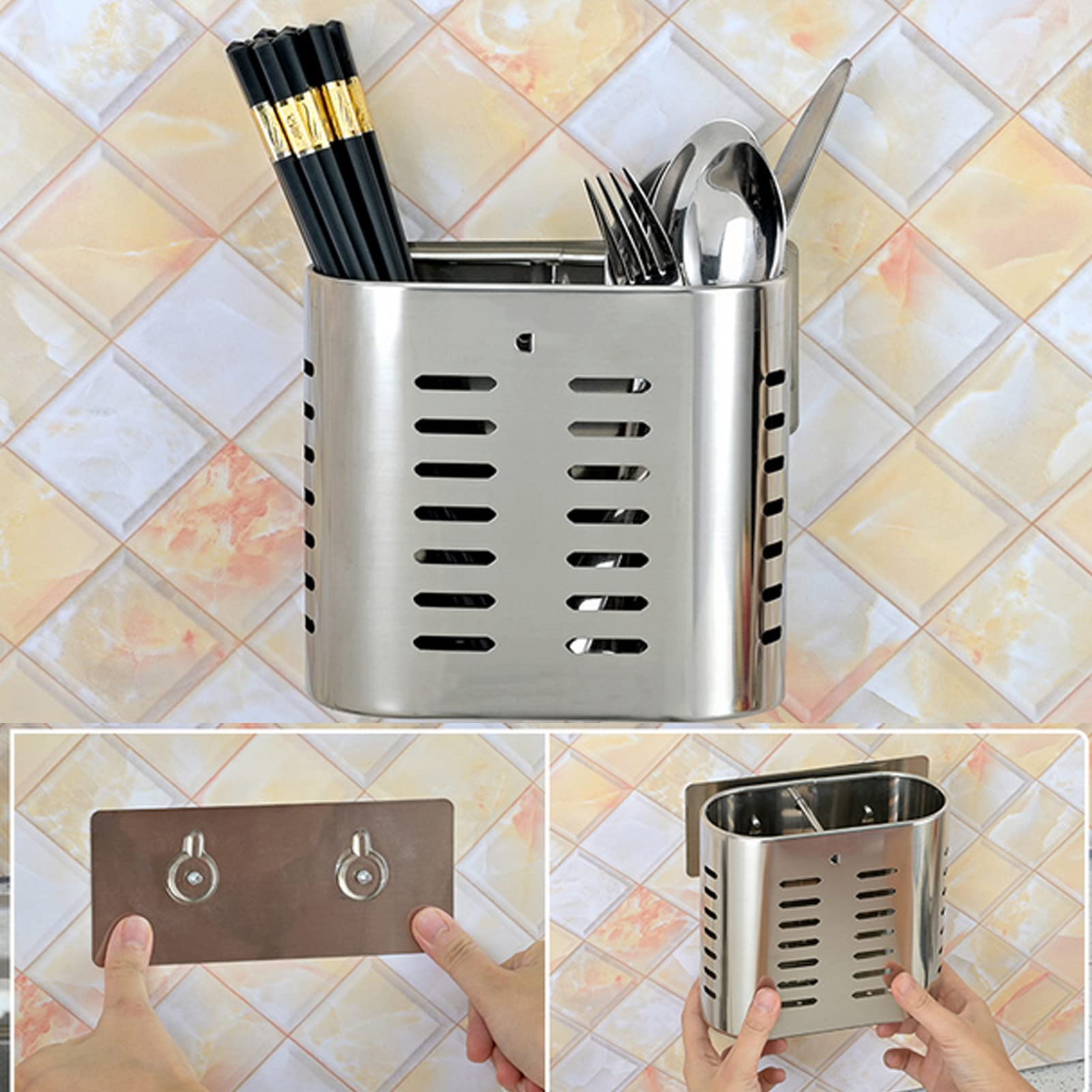 Fdit Household Wall Mount Utensil Drying Racks,Cooking Utensil Holder Flatware Hanging Organizer Drying Racks with Hollow Design for Spoons Knives Forks Chopsticks