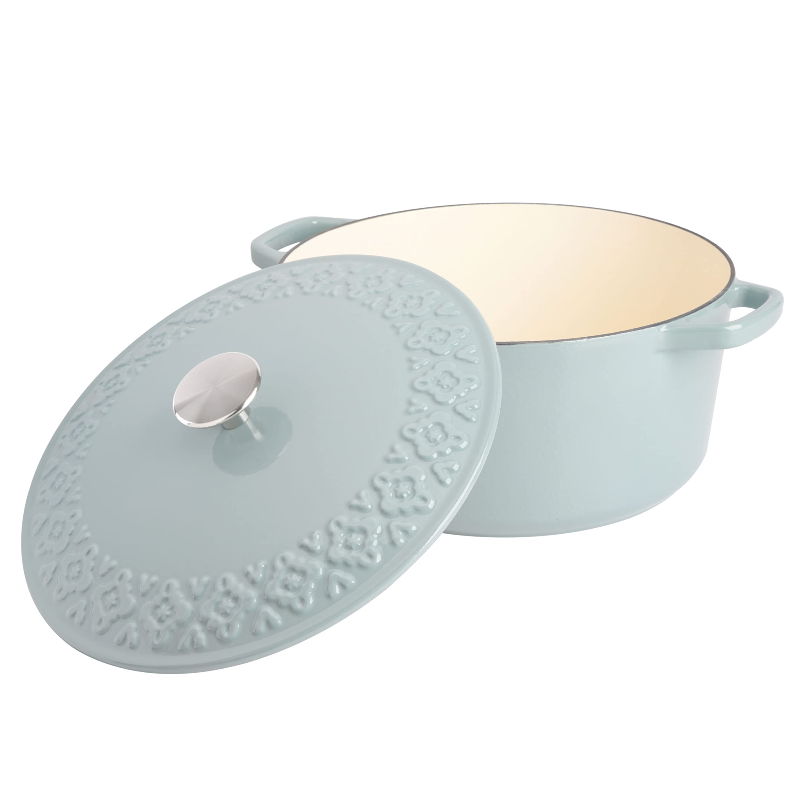 Spice by Tia Mowry Savory Saffron 6Qt Cast Iron Dutch Oven w/Embossed Lid - Aqua Blue, 6-Quart