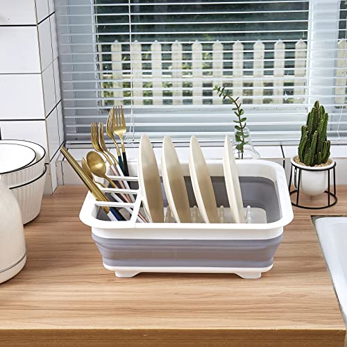 Goderewild Collapsible Dish Rack with Drainboard for Drying Dishes - Space-Saving Foldable Design with Dinnerware Storage Tray/Basket - Perfect for Kitchen Counter Organization
