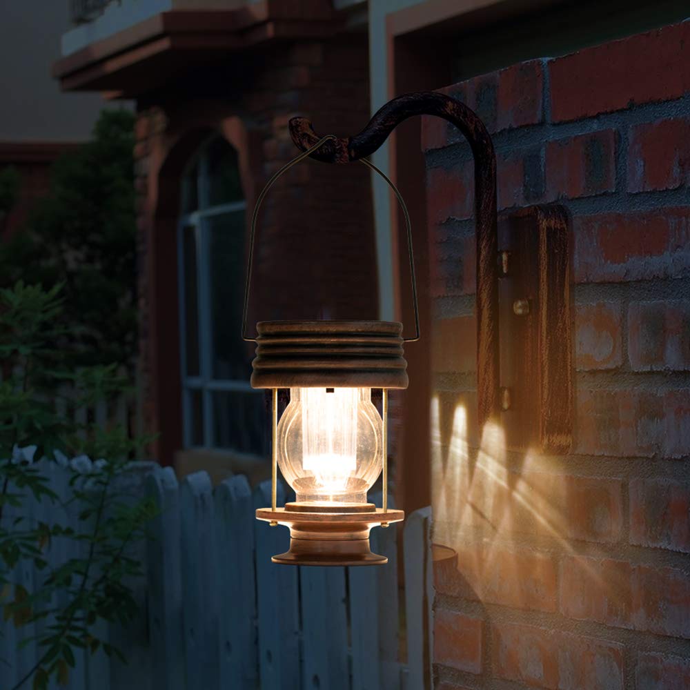 Hanging Solar Garden Lights Outdoor - 8.3” Solar Powered Waterproof Retro Christmas Lanterns, Bright Landscape Lamp, 30 Lumen, 2 Pack, Great Decor for Patio, Yard, Garden and Table (Warm White)