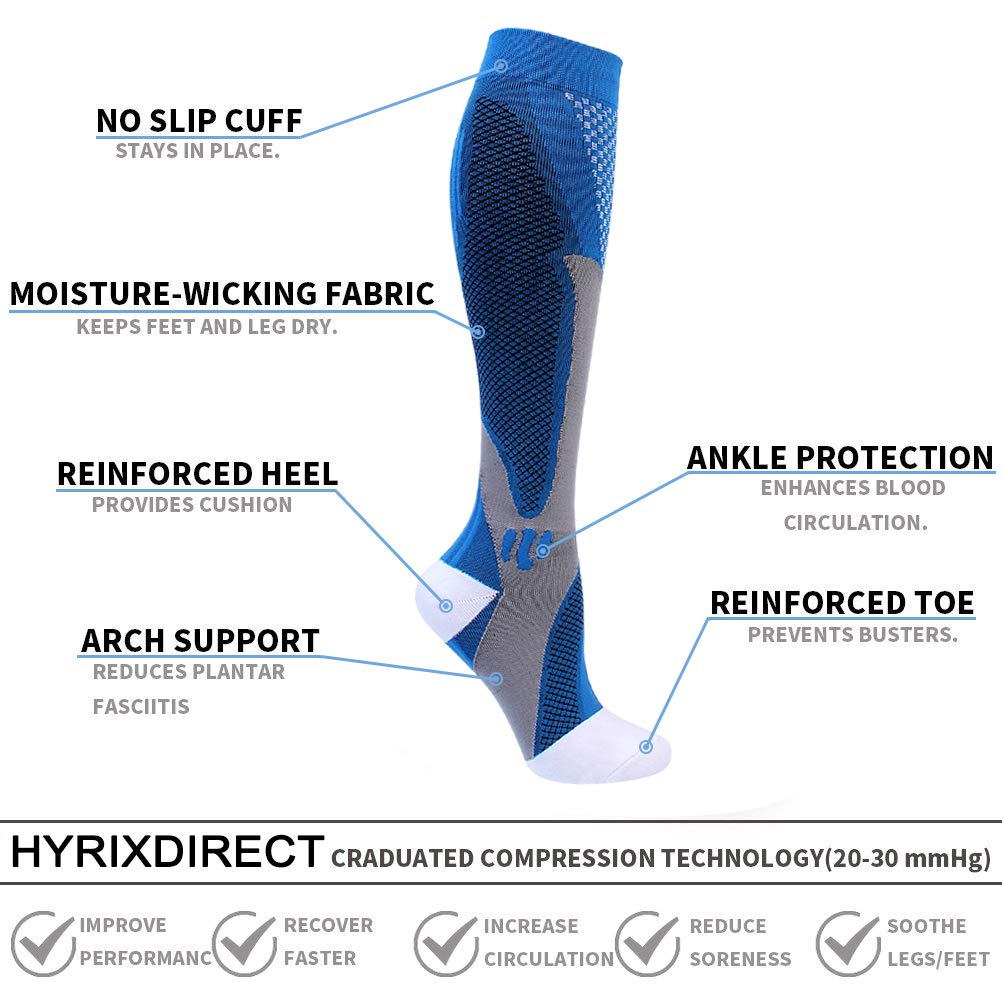 Double Couple 5 Pairs Wide Calf Compression Socks for Men Women 20-30mmhg Extra Plus Size Knee High Support