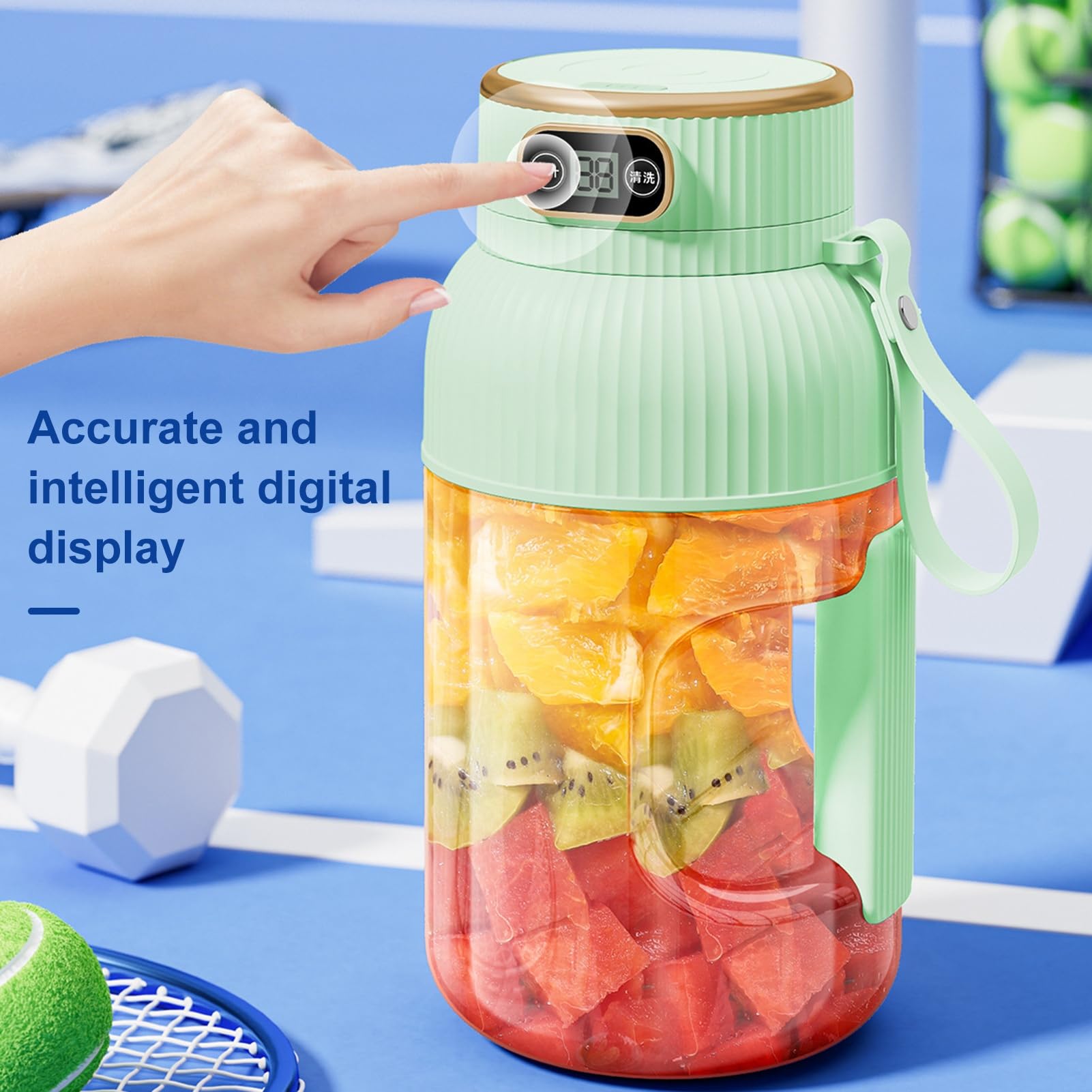 oxcuuka Multifunctional Portable Juicer Cup With Digital Display, Personal Portable Blender Rechargeable for Shakes and Smoothies, Fruits and Veggies - 900ml Green single cup with single lid