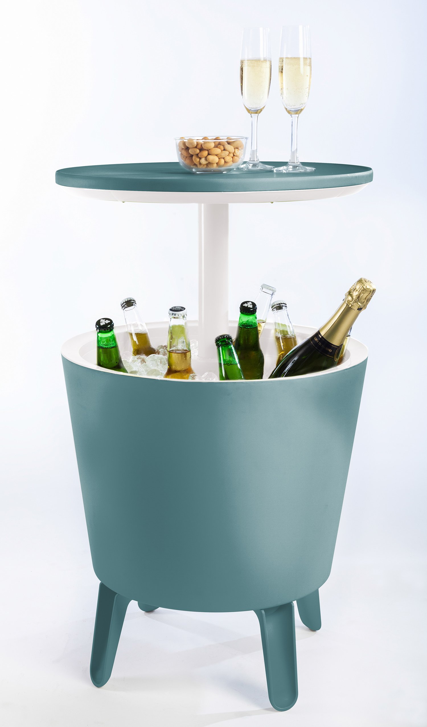 Keter Modern Cool Bar Outdoor Patio Furniture and Hot Tub Side Table with 7.5 Gallon Beer and Wine Cooler, Teal