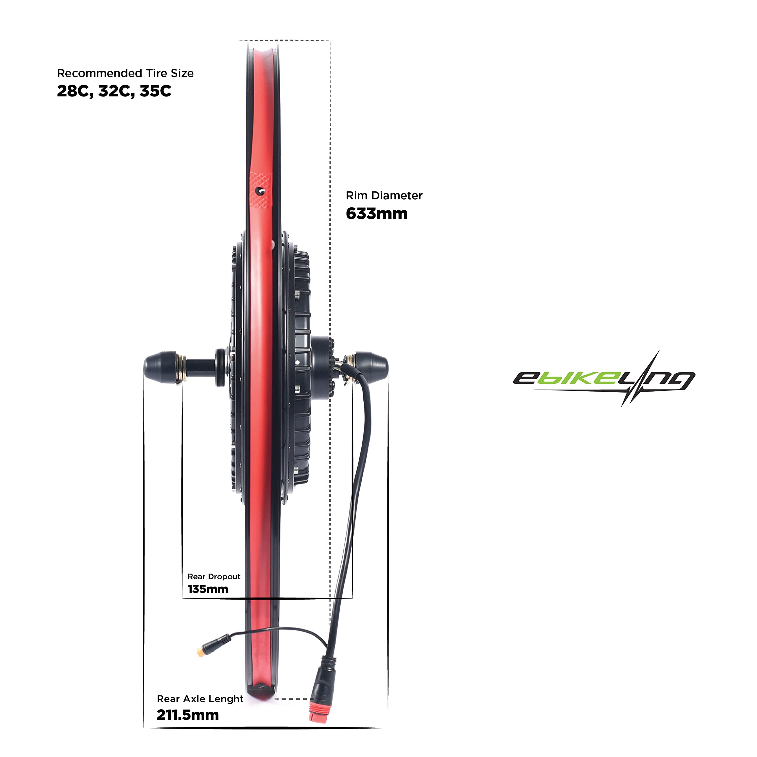 EBIKELING Waterproof Ebike Conversion Kit for Electric Bike 700C Front or Rear Wheel Electric Bicycle Hub Motor Built-in Controller 1500W 1200W 750W 500W Electric Bike Conversion Kit