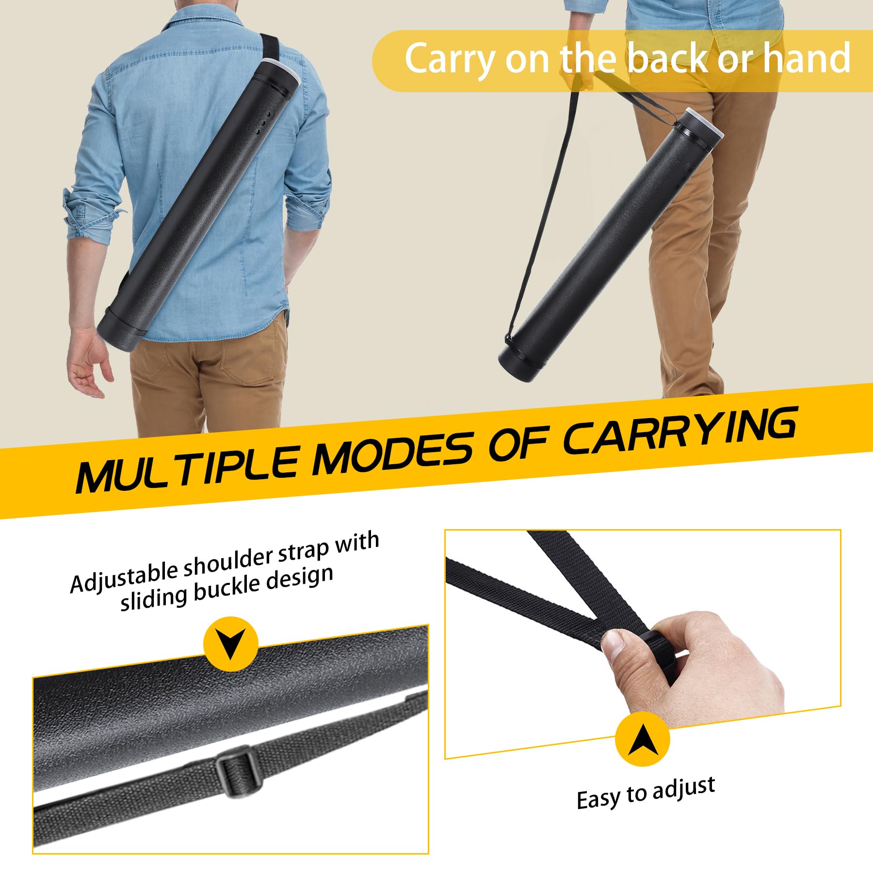 IPETRK 2-Pack Extendable Poster Storage Tube Expand from 24.5β to 40β, for Carry Documents | Artworks | Blueprints | Drafting | Scrolls or Arrow,Black Portable Durable Round Tube with Shoulder Strap