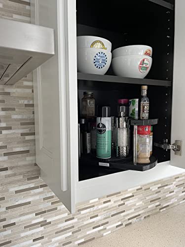Spice Rack Organizer for Cabinet 2 Tier Lazy Susan Organizer Holds 40 Spice Jars with Double Spinner on Bottom Spice Shelf for Kitchen Pantry Organization and Storage by Stow-n-Spin Made in USA