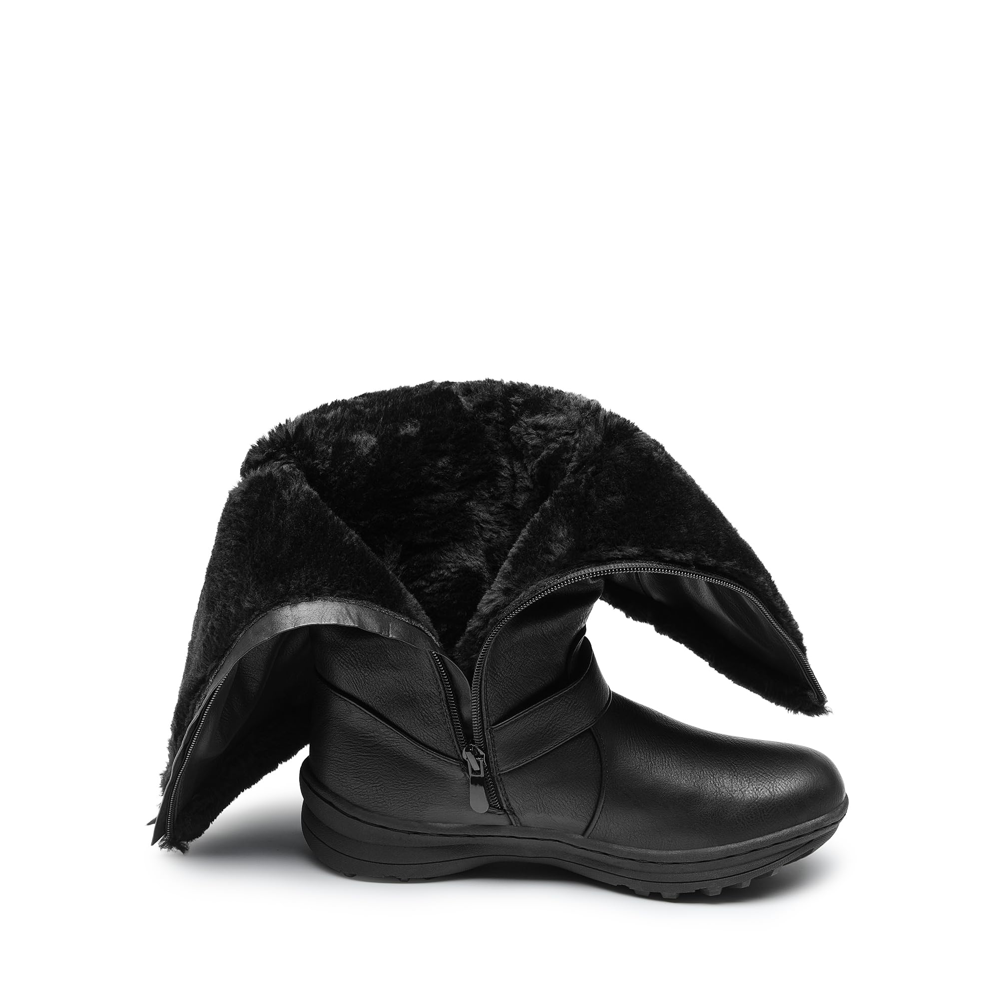DREAM PAIRS Rabbit Women's Lady Winter Fully Fur Lined Double Buckle Ruched Snow Knee High Boots Black PU-SZ-9
