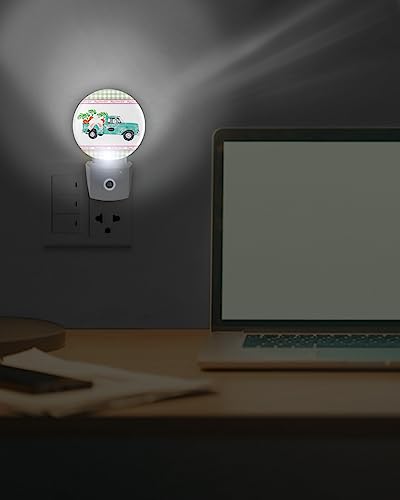 Night Light Plug into Wall, LED Nightlights Easter Truck with Carrot Bunny Green Plaid Pattern Small Nightlight Auto Dusk-to-Dawn Sensor Lamp LED Night Lights for Kid's Bedroom, Bathroom