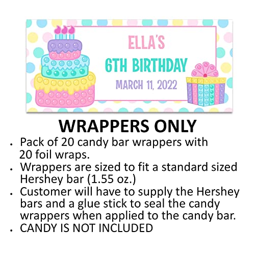 Pop It Fidget Toy Birthday Candy Bar Wrappers for Chocolate Bar, Personalized Party Favors, Girls Birthday, Hershey Bar Labels, Pack of 20