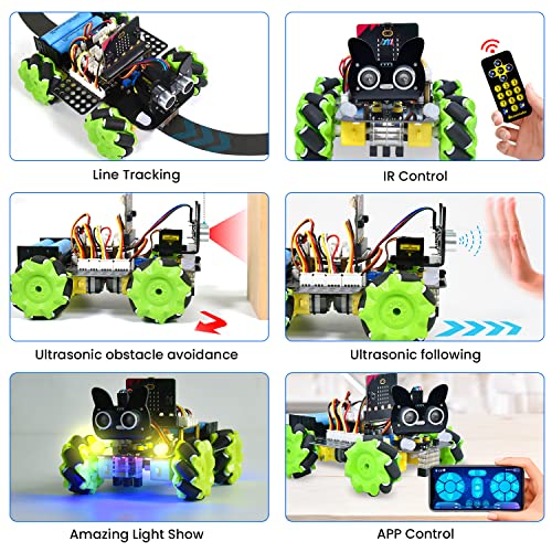 KEYESTUDIO Microbit 4WD Mecanum Robot Car Kit V2 for Kids Graphical Makecode Programming, 20 Projects Programmable Car for Adults Teens STEM Education (Micro:bit V2.2 Include)
