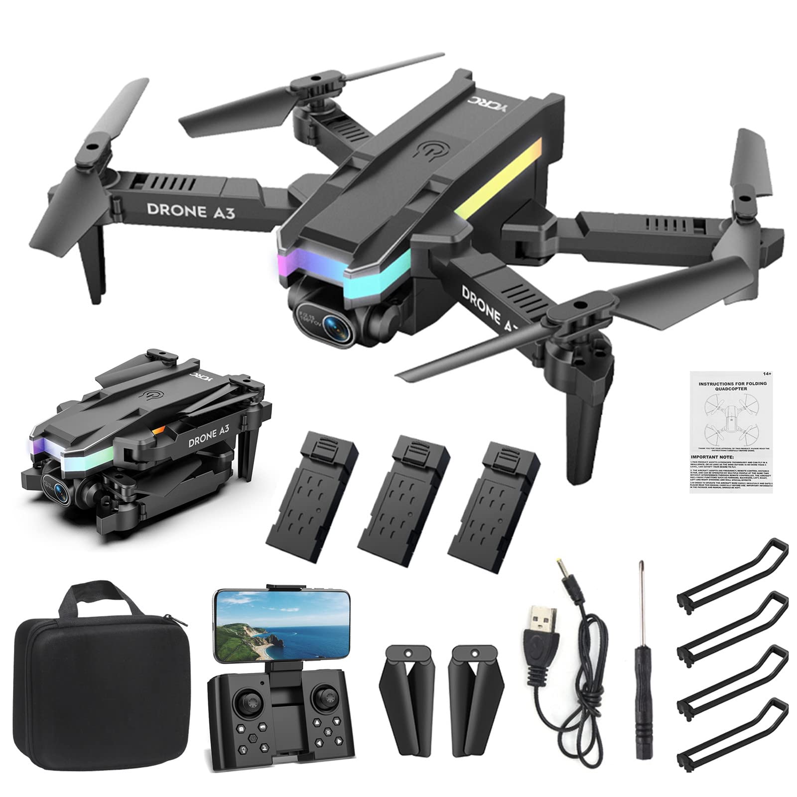 Dual 4K HD FPV Camera Remote Control Foldable Mini Drone - Altitude Hold Headless Mode Start 2.4G WiFi 3 Level Speed Adjustment RC Foldable Quadcopter Toys for Adults Boys Girls