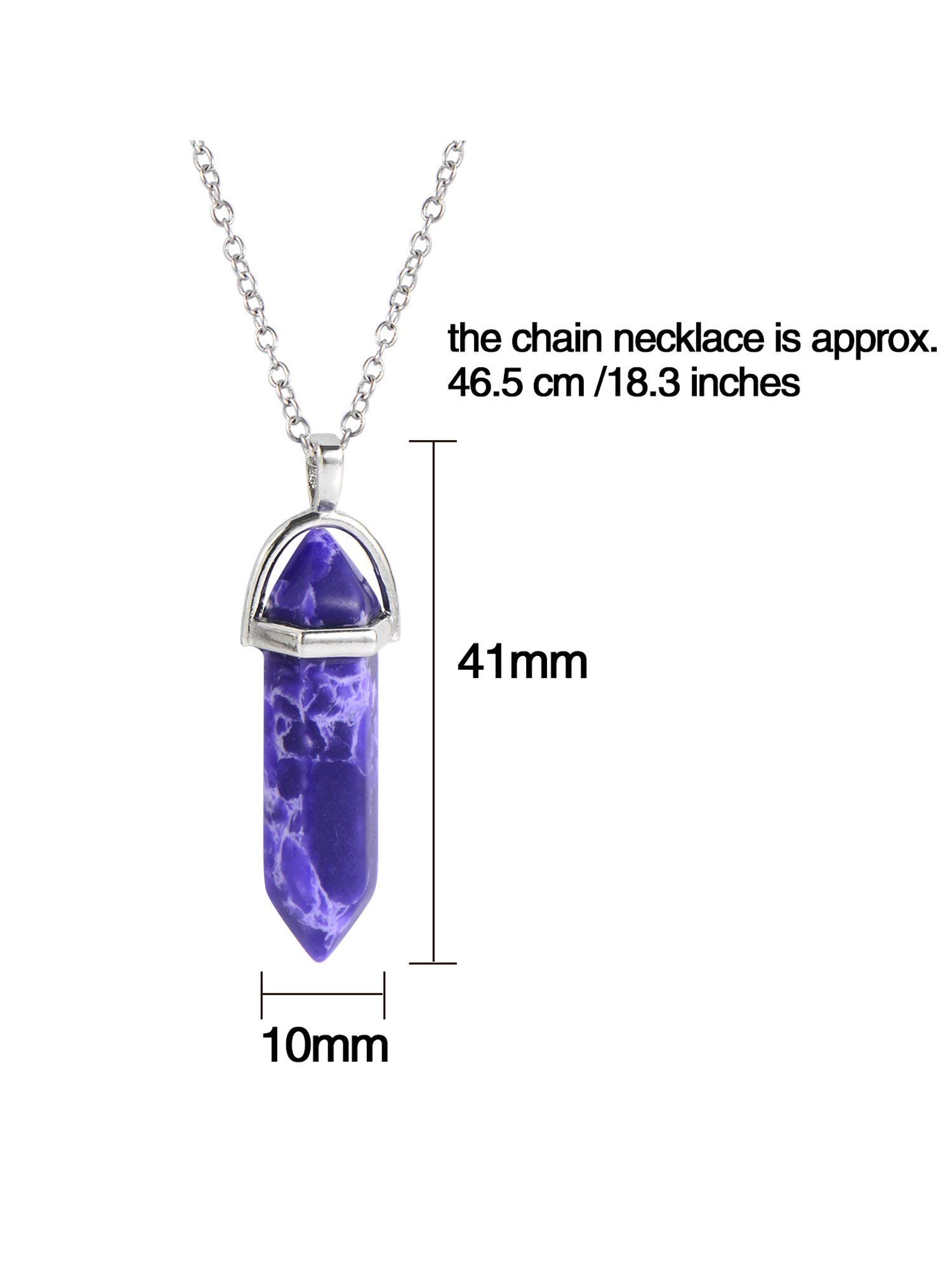 EBOOT womens 12 Pieces Hexagonal Chakra Crystal Bullet Shape Gemstone Pendant Necklaces Pointed Quartz Stone Chain Necklaces Artificial Stone with Storage Bag (Soft Color Set)