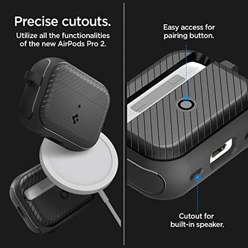 Spigen Mag Armor (Mag Fit) Designed for AirPods Pro 2nd Generation Case (USB-C/Lightening Cable) MagSafe Compatible Case Cover with Keychain (Magnets Embedded) - Matte Black