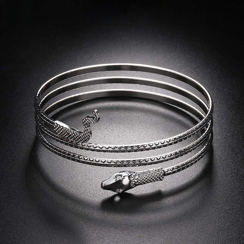 Egyptia Spiral Snake Upper Arm Armlet Cuff Armband Bangle Bracelet Stacking Coiled Serpent Ophidian Animal Jewelry (Silver)