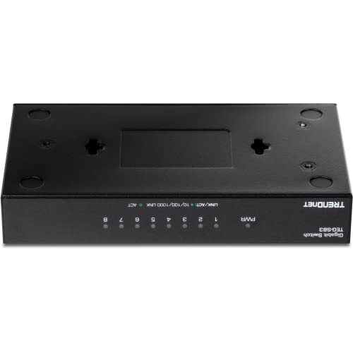 TRENDnet 8-Port Gigabit Desktop Switch, TEG-S83, 8 x Gigabit RJ-45 Ports, Ethernet Splitter, 16Gbps Switching Capacity, Fanless Design, Metal Enclosure, Lifetime Protection, Black