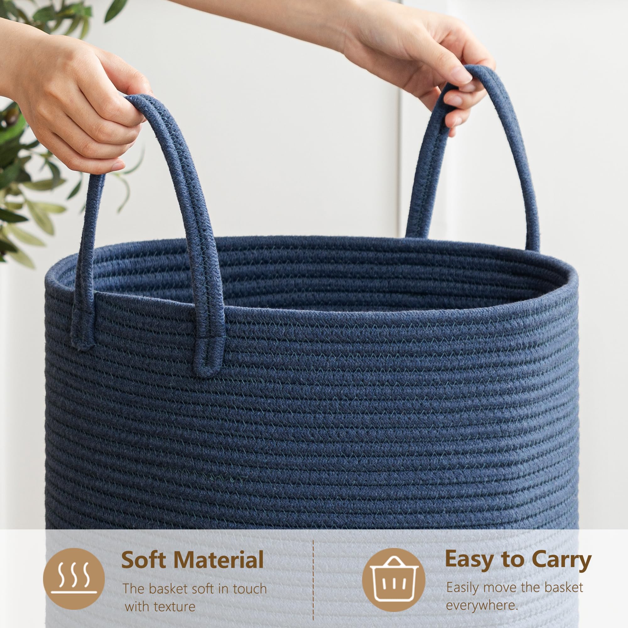 Laundry Basket, 72L Woven Laundry Hamper, Baby Nursery Hamper for Toys, Blanket Basket for Living Room, Clothes Hamper for Bedroom&Baby Room, Blue