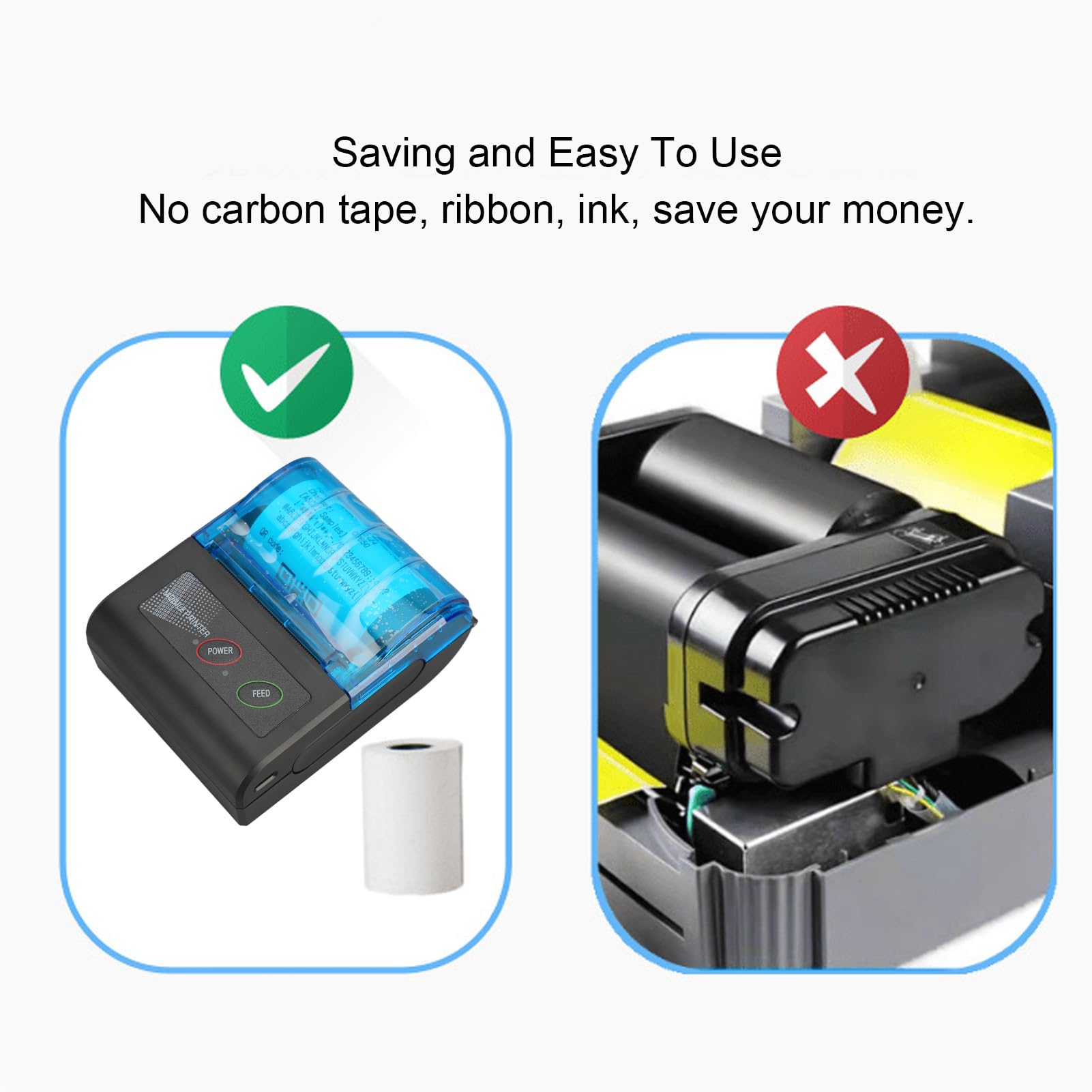 Marhynchus Pocket Inkless Thermal Printer Mini Portable Printer Fast Printing for Home or Office US Plug 100‑240V