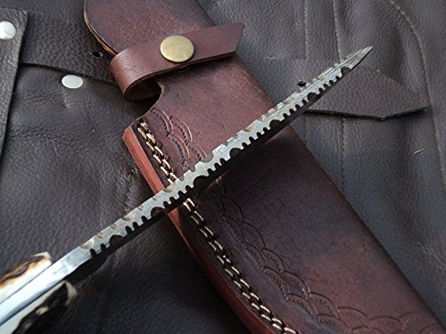 DKC Knives (11 6/18) Sale DKC-708 STAG Tracker Stag Horn Damascus Survival Prepper Hunting Knife 10" Long, 5" Blade 11ozl Damascus Steel Blade Very Solid Knife