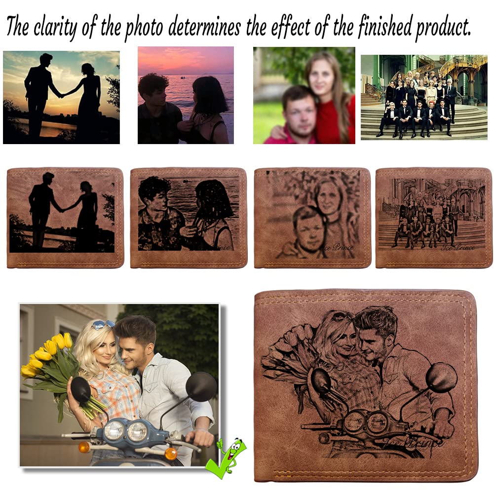 ICE PRINCE Mens Wallet Can Be Customized With Customer Photo And Text Custom Bi-Fold Soft Wallet (light brown)