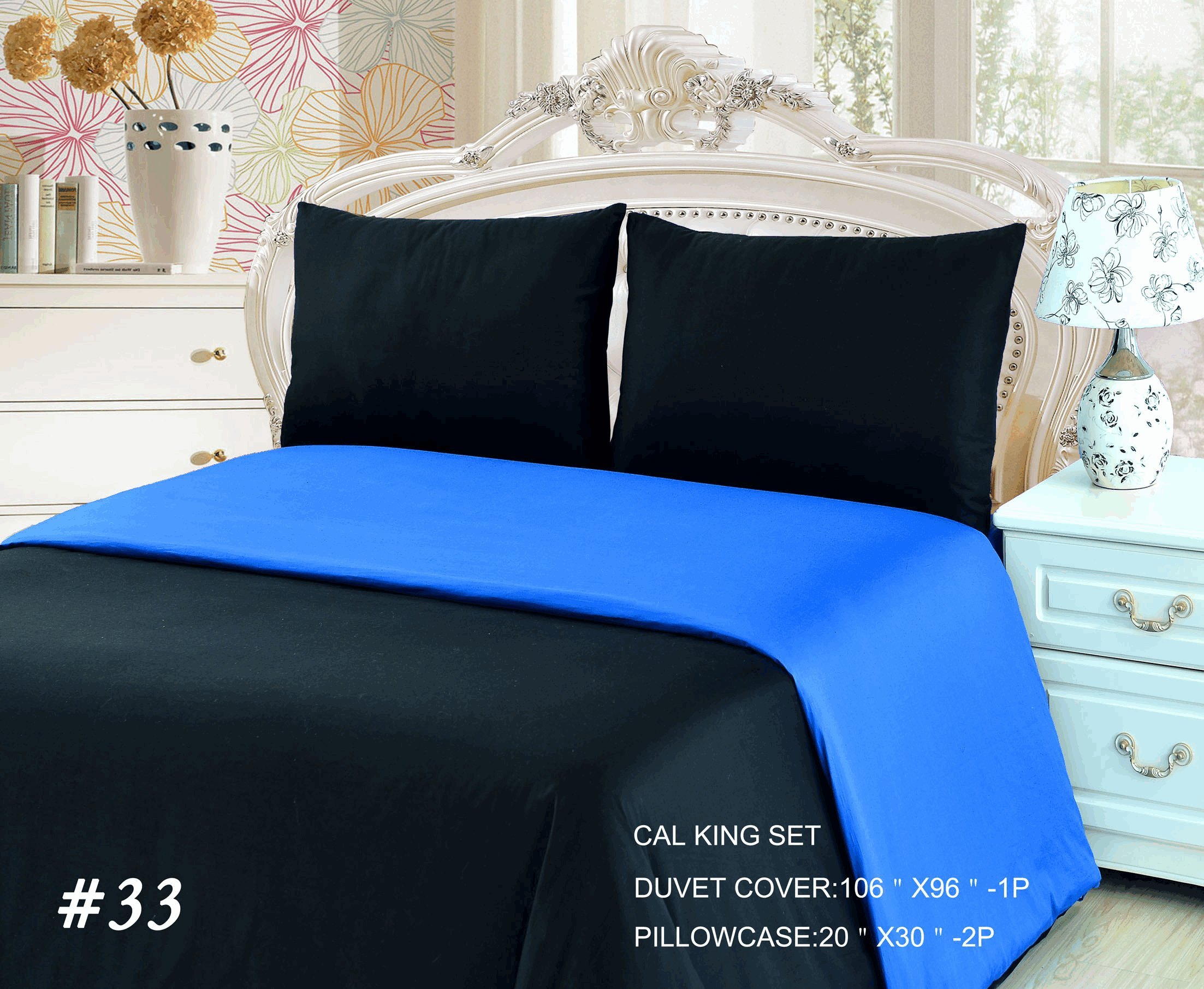 Tache 3 Piece 100% Cotton Reversible Solid Deep Blue and Black Duvet Cover Set, California King