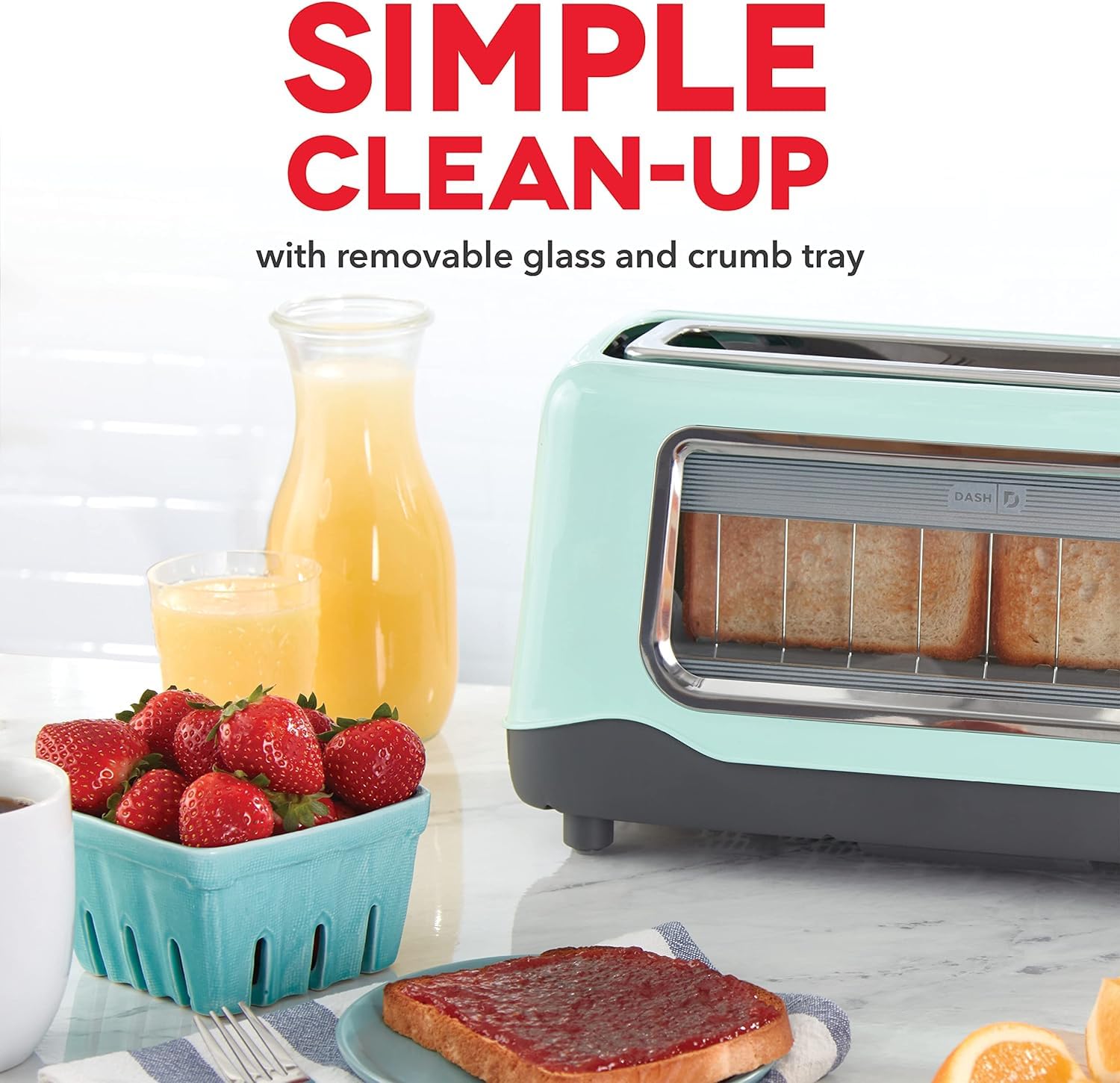 DASH Clear View Toaster - Compact Design with 7 Browning Levels & Clear-View Window, Extra-Wide Slot Large Toaster, 1-Touch Defrost, Reheat & Bagel Functions - Easy Clean Up Crumb Tray (Aqua)