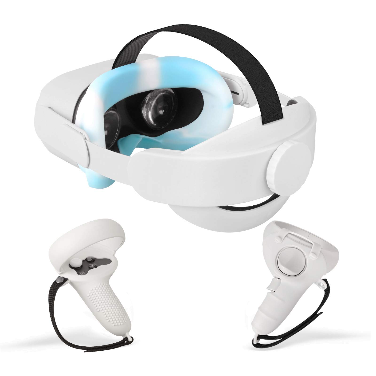 Eyglo 3-in-1 Head Strap for Oculus Quest 2 with Face Silicone Cover & Controllers Grips Covers, Enhanced Support and Comfort Oculus Quest 2 Accessories