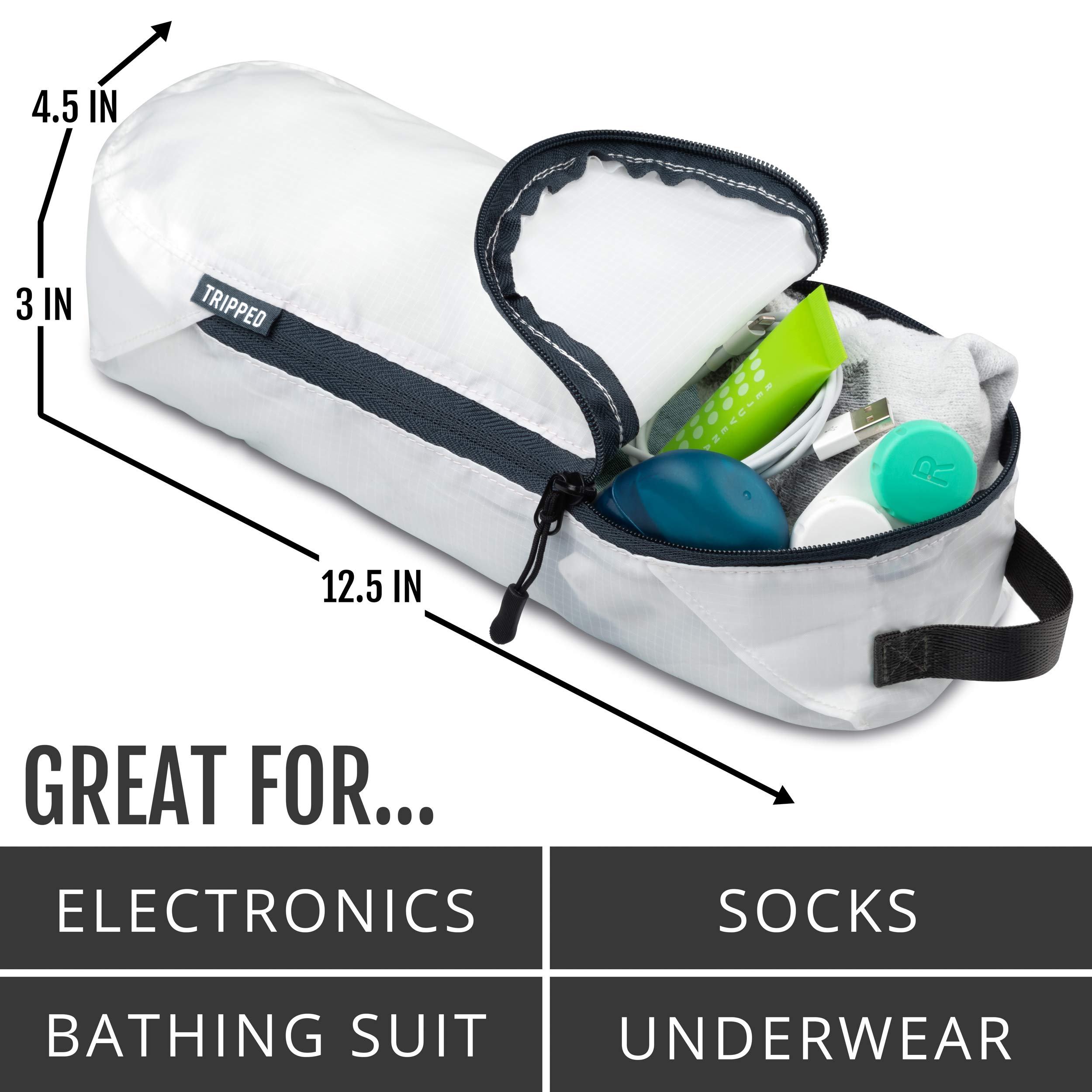 Extra Large Compression Packing Cube 6 Piece Set for Travel and Check Luggage (White/Grey)
