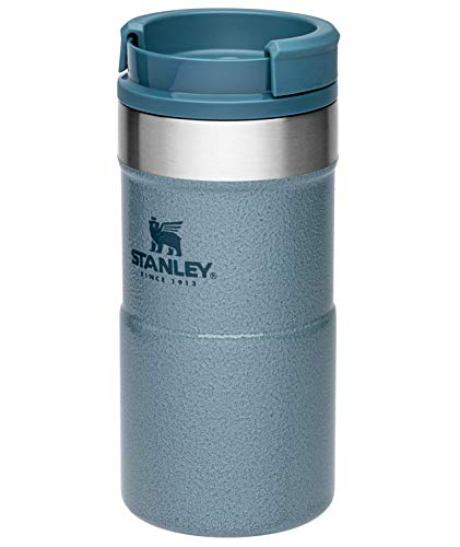 Stanley NeverLeak Travel Mug .25L Hammertone Ice - Leakproof - Tumbler for Coffee, Tea & Water - BPA FREE - Stainless-Steel Thermo Cup fits under most coffee makers - Dishwasher Safe