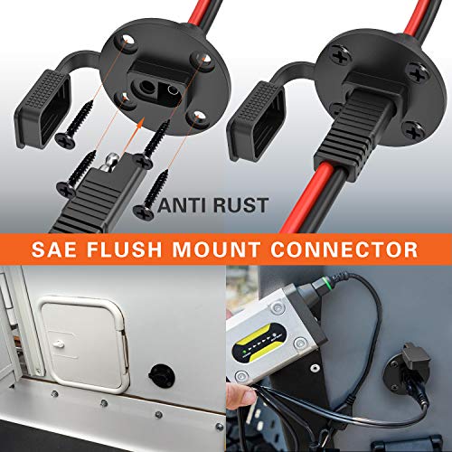 Kohree SAE Power Socket Sidewall Port Connector, 2 Pin SAE Quick Connect Solar Panel Flush Mount Connector Plug Cable Weatherproof 12AWG 13.2" w/ 8 Screws for Solar Generator Battery Charger, 2 Pcs