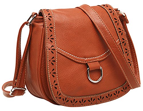 Women's PU Hollow Shoulder Bag Crossbody Bag Front Belt Messenger Bag Red