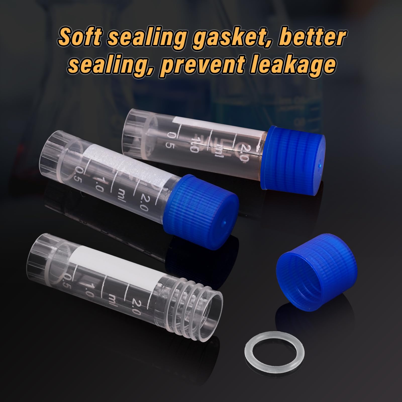 NAOEDEAH 100 Pcs 2ml Vials Centrifuge Tubes Plastic Sample Tubes Cryogenic Vials Small Vials with Screw Caps Graduated Bottles Test Tubes with Lids (Orange)