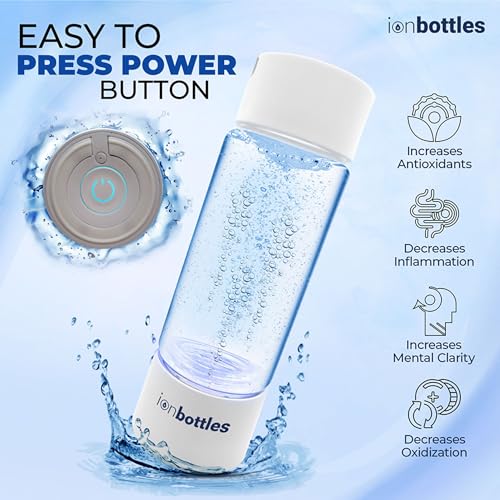 ionBottlesĀ® - Pro Model Rechargeable Portable Glass Hydrogen Water Generator Bottle up to 3000 PPB with PEM and SPE Technology Balanced Perfectly Balanced pH Water Ionizer