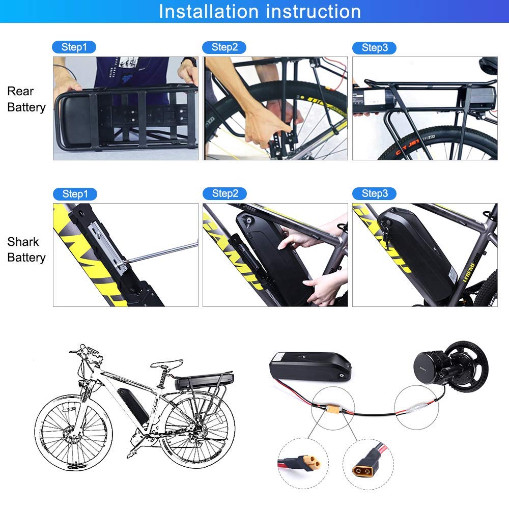 Electric Bike Battery 48V 17.5Ah Rear Rack for BAFANG Mid Motor BBS02B 750W Ebike Conversion Kit