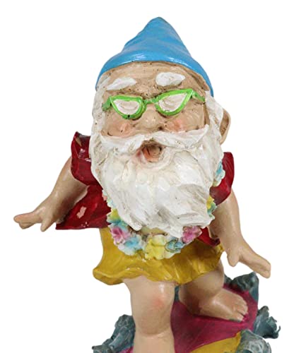 Ebros Free Spirited Hippie Hawaii Themed Vacation Fairy Garden Gnome Holding Aloha Banner Figurine DIY Mr Gnomes Collection Statue Home Decor