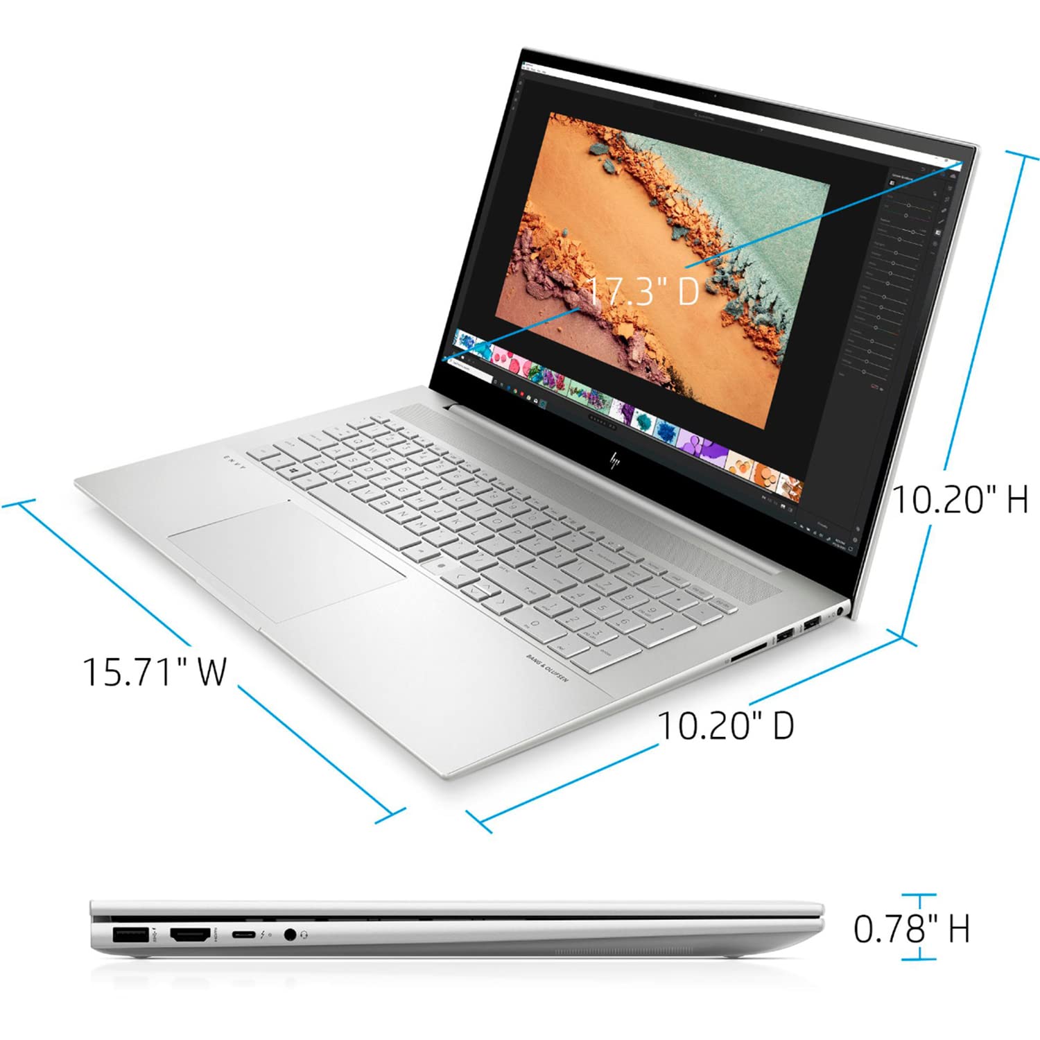 HP Envy Laptop, 17.3" IPS Touchscreen, Intel Core i7-1165G7, GeForce MX 450, 32GB RAM, 1TB PCIe, Backlit Keyboard, Fingerprint Reader, Wi-Fi 6, Audio by Bang & Olufsen, Win 11