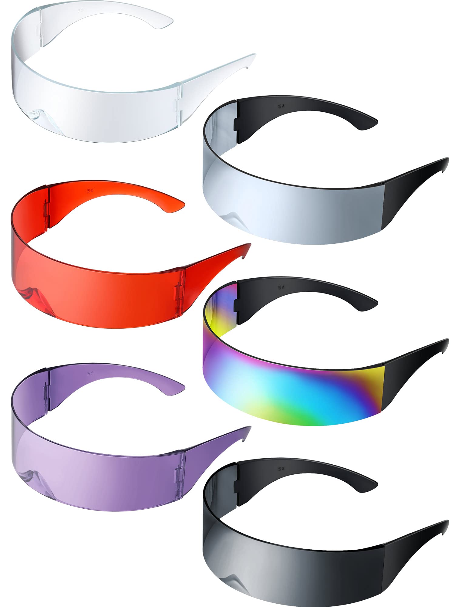 Honoson 6 Pieces 80s Futuristic Cyclops Visor Sunglasses with Semi Translucent Back to Future Inspired Costume Futuristic Wrap Visor Sun Glasses for Men Women Cyclops Futuristic Style
