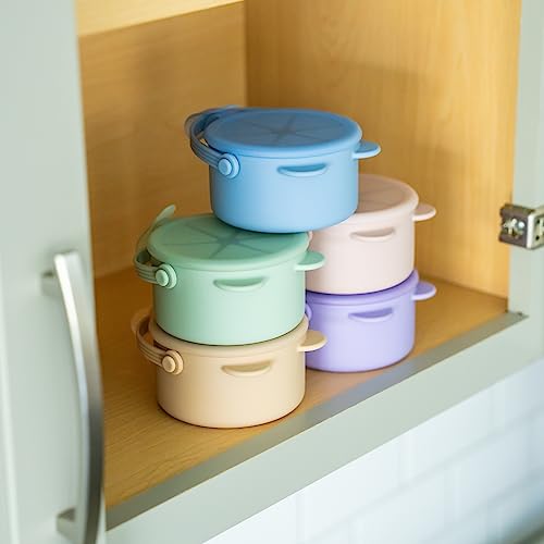 Silicone No Spill Snack Cups for Toddlers – Portable Baby Snack Cup Containers with Dustproof Lid – Dishwasher-Friendly Toddler Spill Proof Cups Without BPA, Lead, or Phthalates – Pink and Lilac