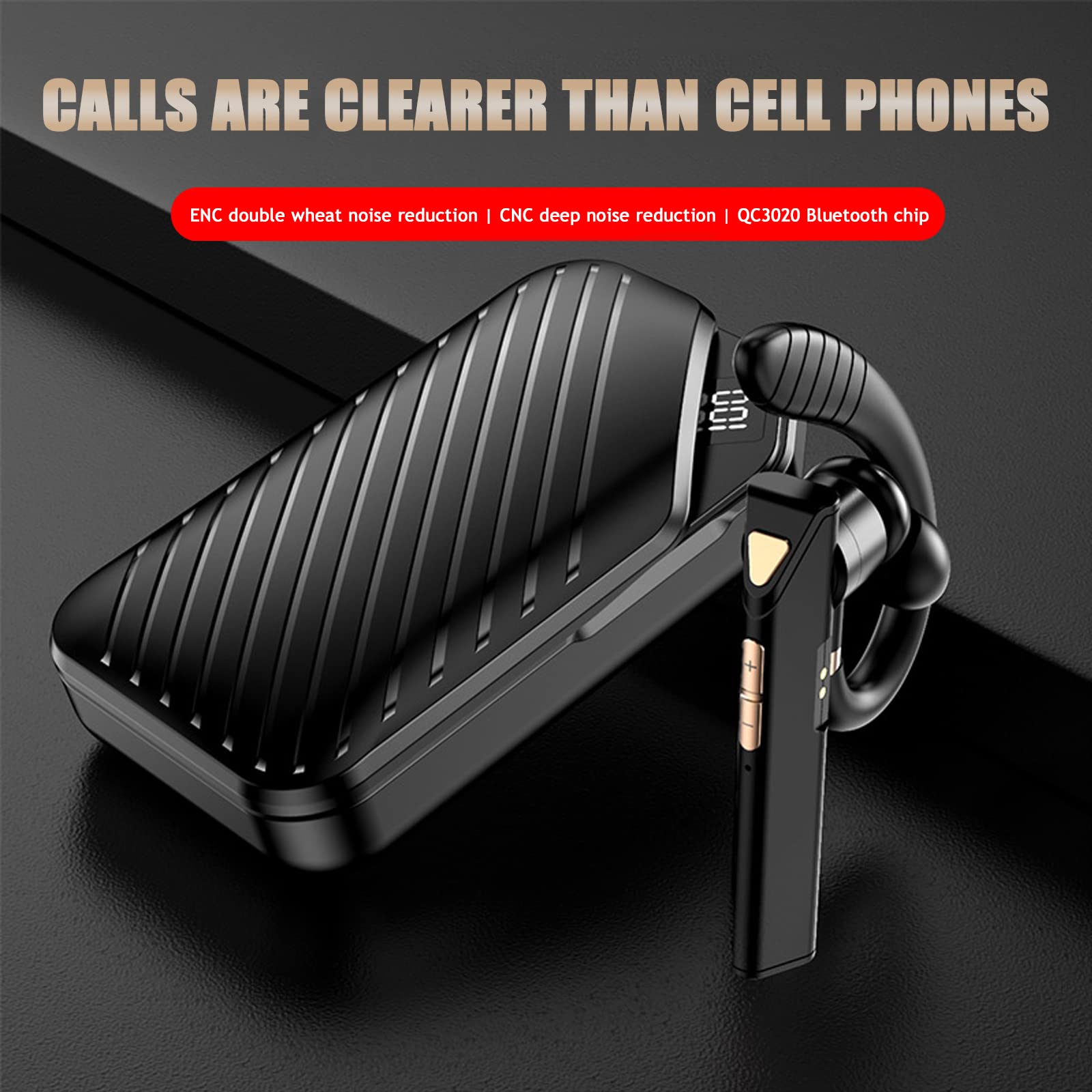 MUSERAY K3 Bluetooth Headset V5.1, [Upgraded] Single-Ear Bluetooth Earpiece 108 Hrs Playtime with Charging Case, Ear Earphones with Noise Canceling Dual-Mic, for Business,Office and Driving,