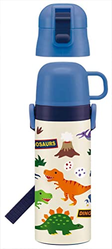 Skater SKDC4-A Children's 2-Way Stainless Steel Kids Water Bottle with Cup, Dinosaur, 15.2 fl oz (430 ml), Boys