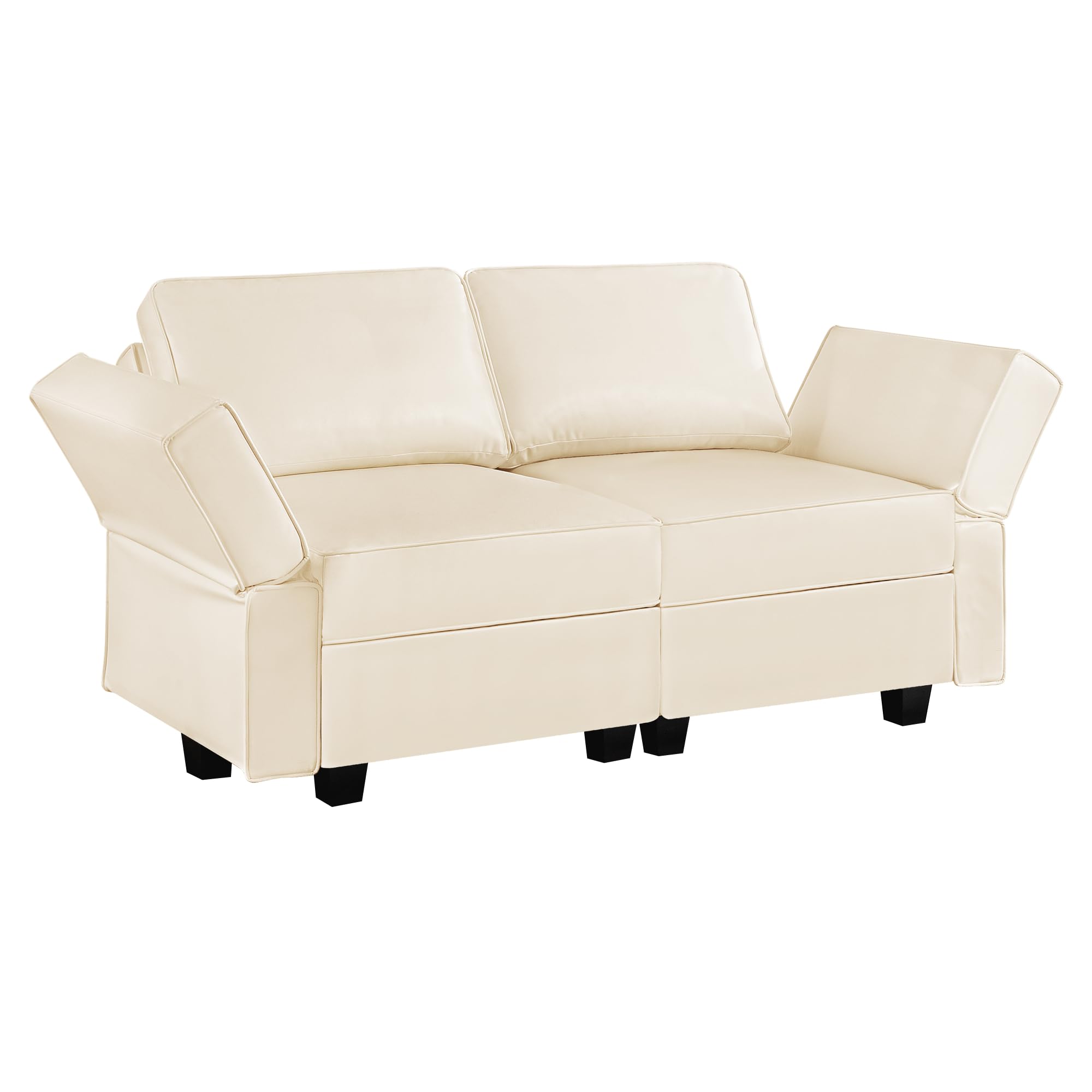 Naomi Home Sarah Modular Loveseat Sofa Couch with Storage Seats Air Leather 2 Seater Love Seats for Small Spaces, White
