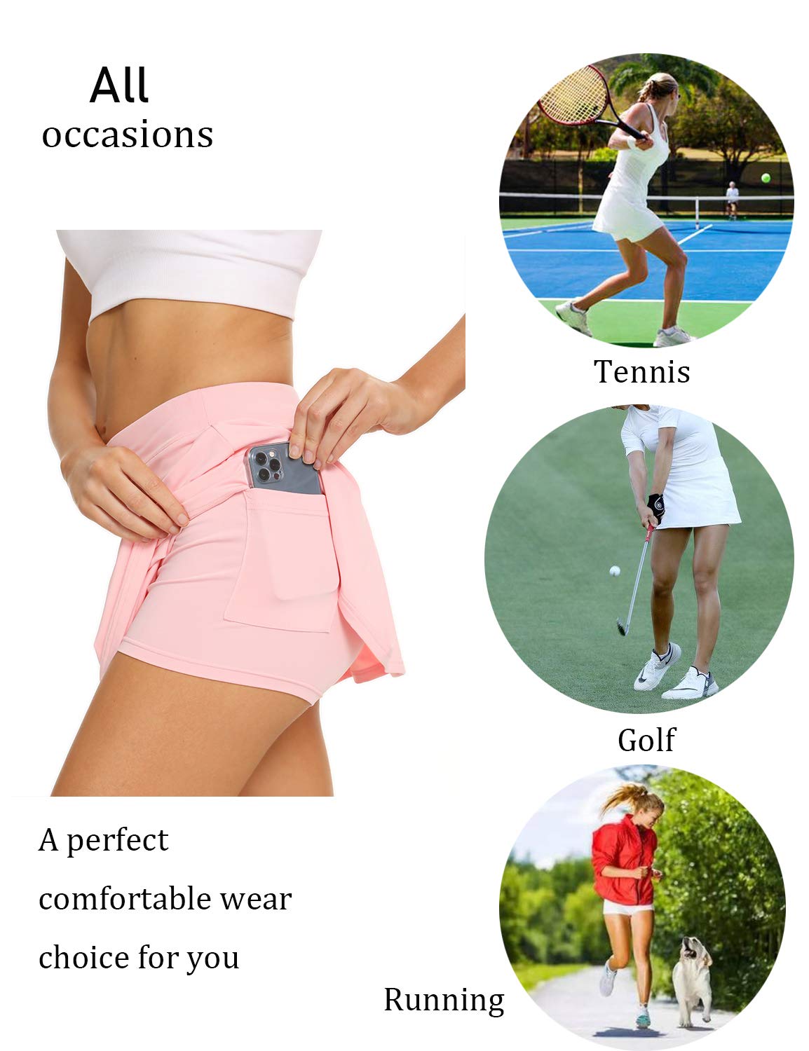 EISHOPEER Short Skirts for Women Athletic Tennis Skirt High Waisted Golf Skorts Workout Running Skirts White M