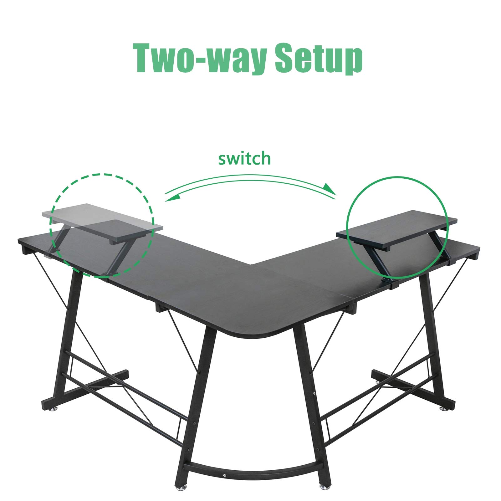 DOUBLERUI L Shaped Desk Home Office Corner Desk,Gaming Computer Desk,PC Latop Study Writing Table Workstation with Large Monitor Stand,Blak,50.8"