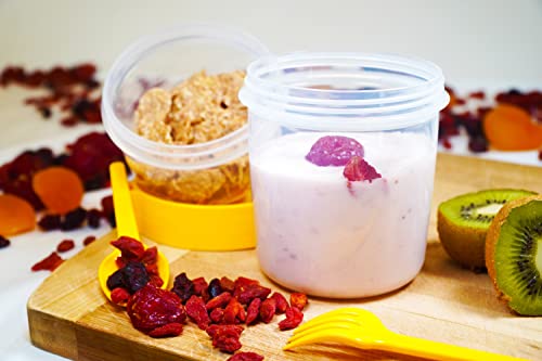Salda 2 Pack 22 oz Breakfast On the Take and Go Cup with Topping ,spoon and fork, Overnight Oats or Oatmeal Container Yogurt Cereal Jar, Colorful Set of 2 (Yellow and Green)
